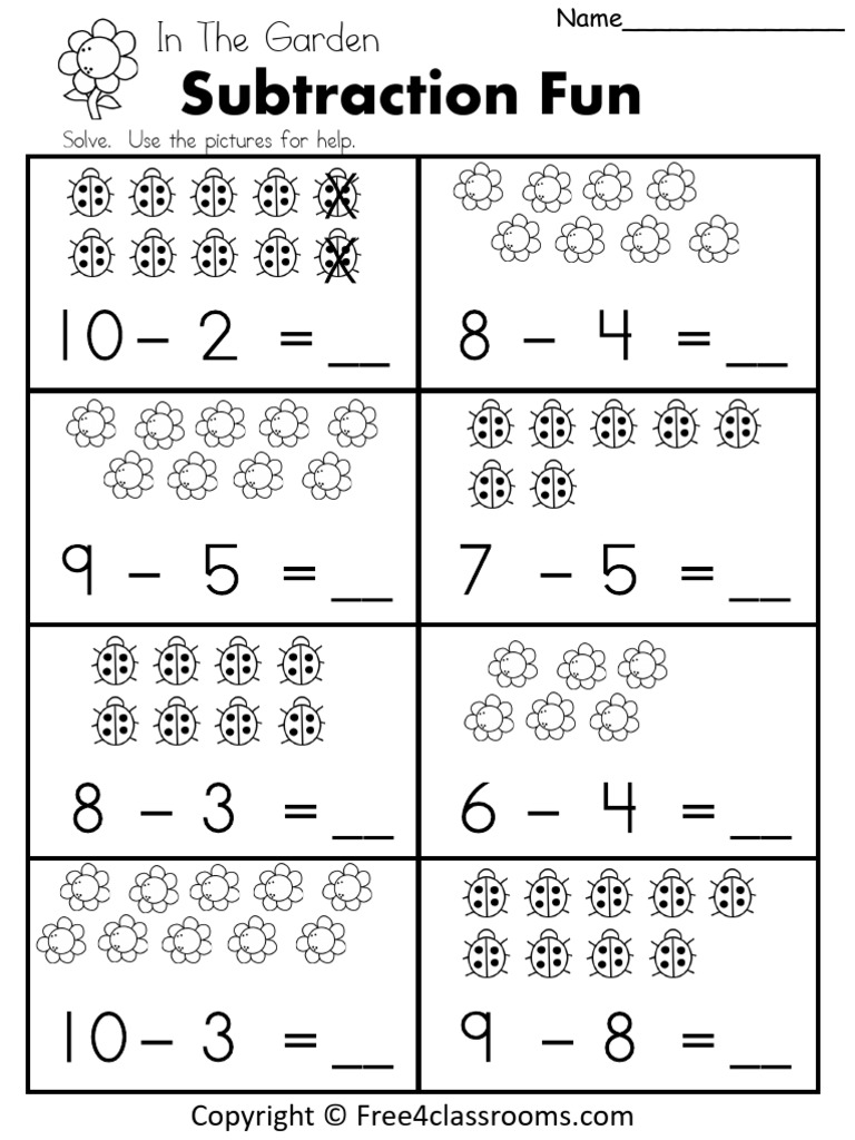 Subtraction 1 Digit Flowers C | PDF