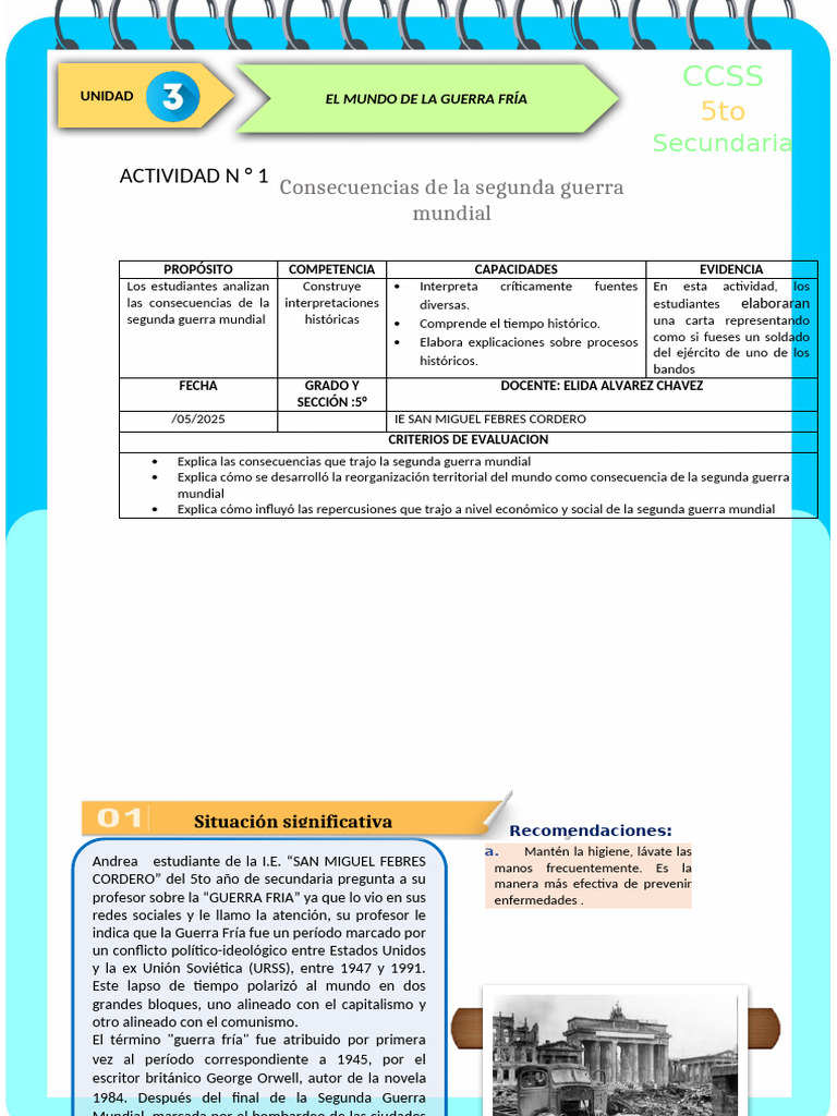 FICHA DE ACTIVIDAD N° 1 UNIDAD N ° 3 CCSS PARA 5° 2025 | PDF | Alemania ...