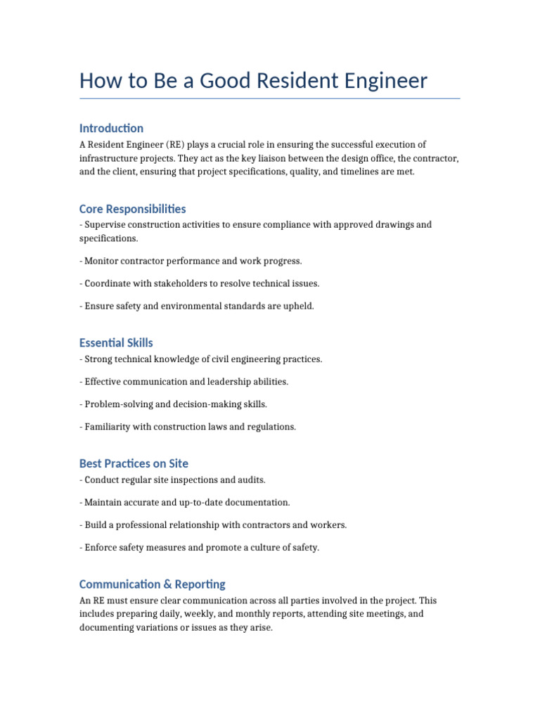 How To Be A Good Resident Engineer | PDF