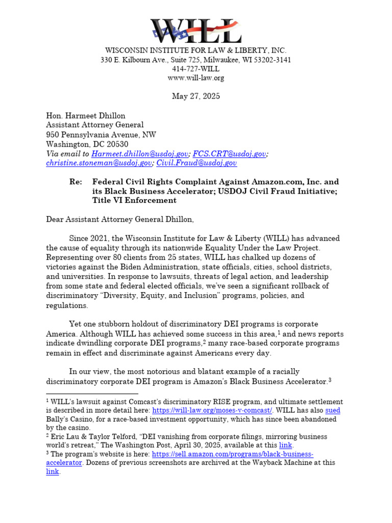 Amazon Title VI Complaint - FINAL | PDF | Civil Rights Act Of 1964 ...