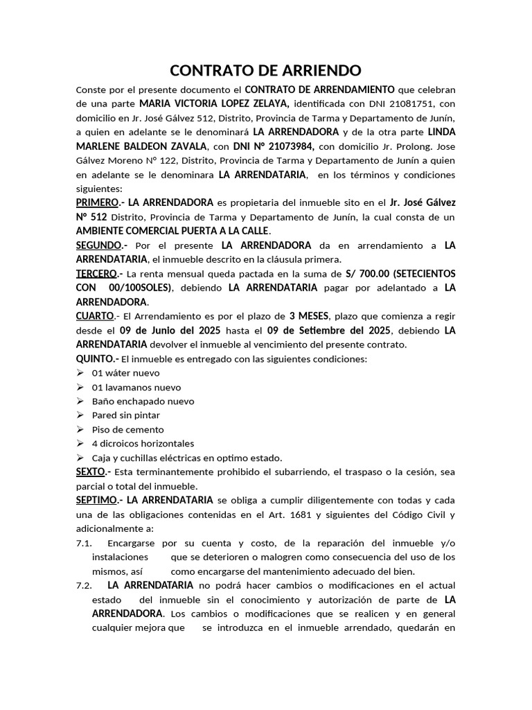 Contrato de Arriendo Vecini Stylos 2 | PDF