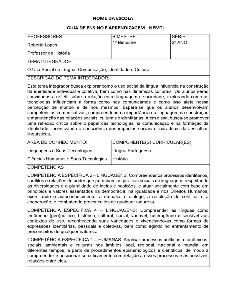 Modelo Guia de Aprendizagem NEMTI | PDF | Sociedade | Comunicação