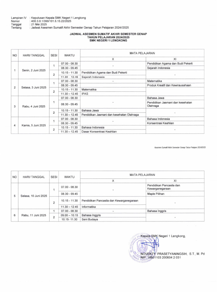 Jadwal Asesmen Sumatif Akhir Semester Genap 2024-2025 | PDF