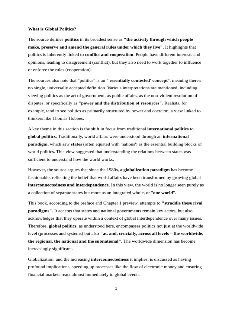 Understanding Global Politics Defined | PDF | Globalization | Non ...