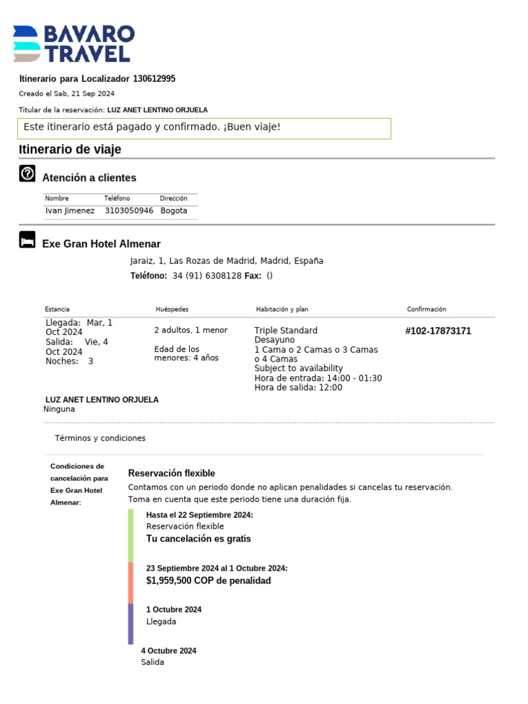 Itinerario para Localizador 130612995madrid Luz Anet | PDF