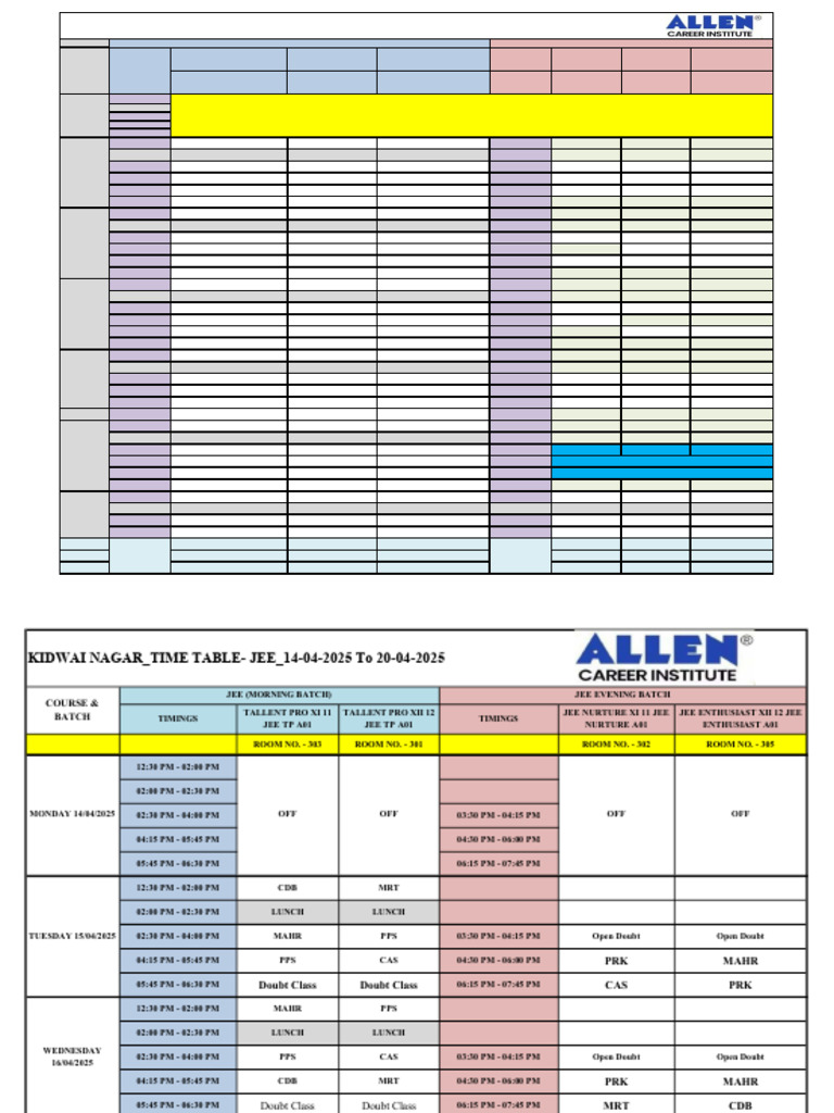 JEE Time Table: April 14-20, 2025 | PDF