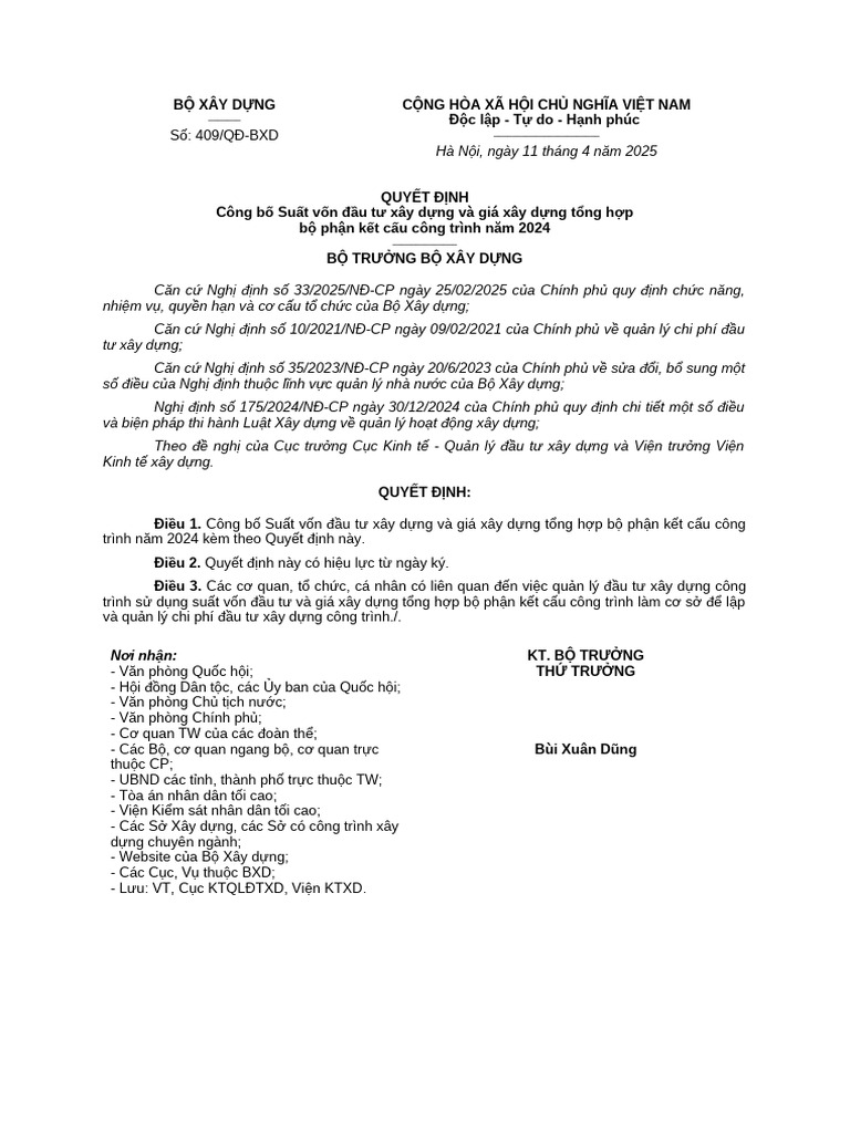 Quyết Định 409 QĐ BXD | PDF