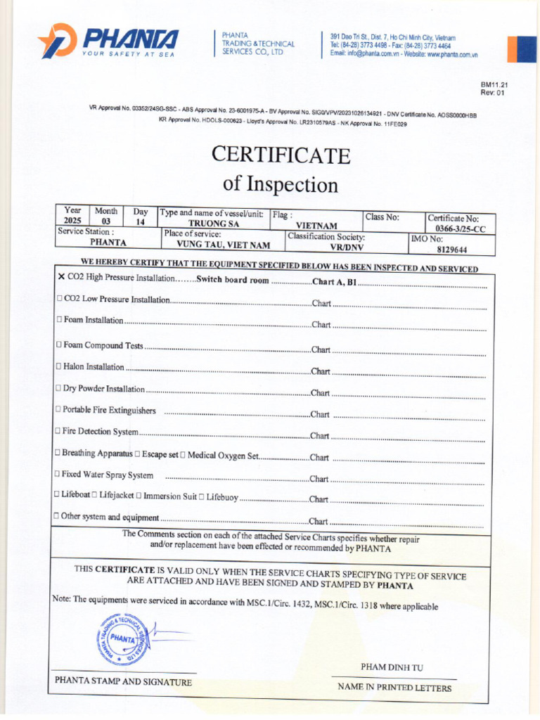 TRUONG SA - Cert (Switch Board Room) | PDF