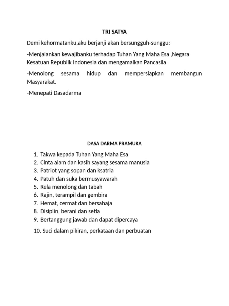 Tri Satya dan Dasa Dharma Pramuka | PDF