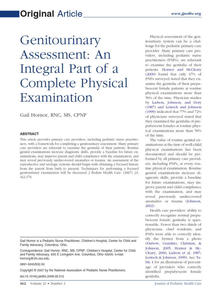 Genitourinary Assessment: An Integral Part of A Complete Physical ...