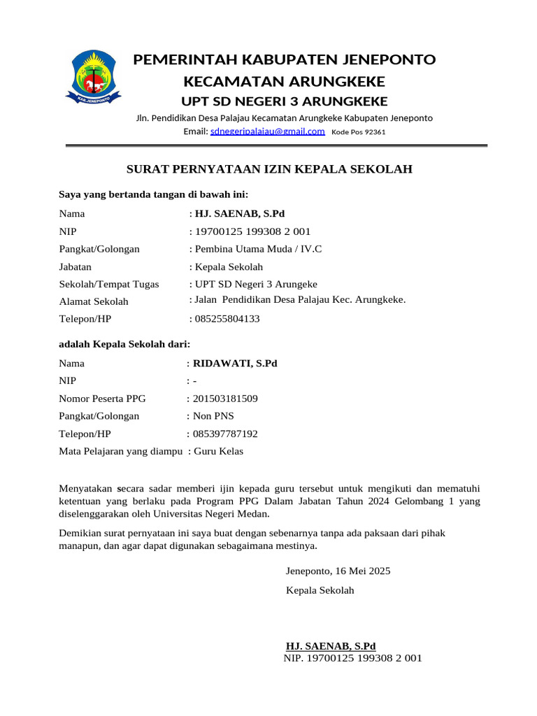 Format Surat Ijin Kepala Sekolah | PDF