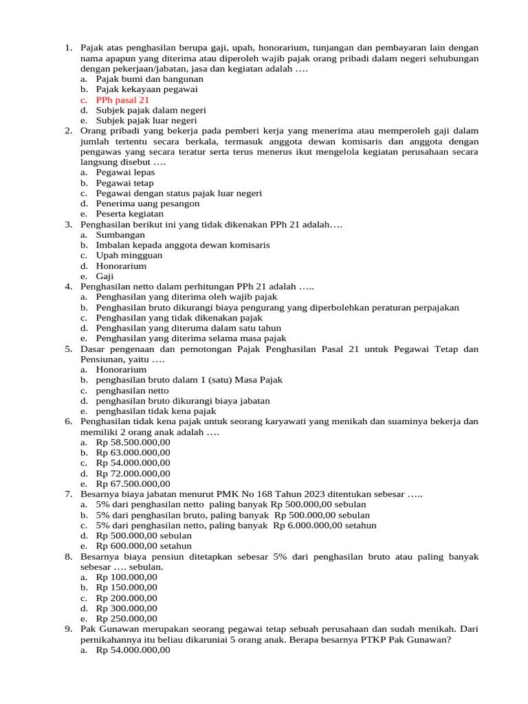 Soal PSAT 2024 2025 Pajak | PDF
