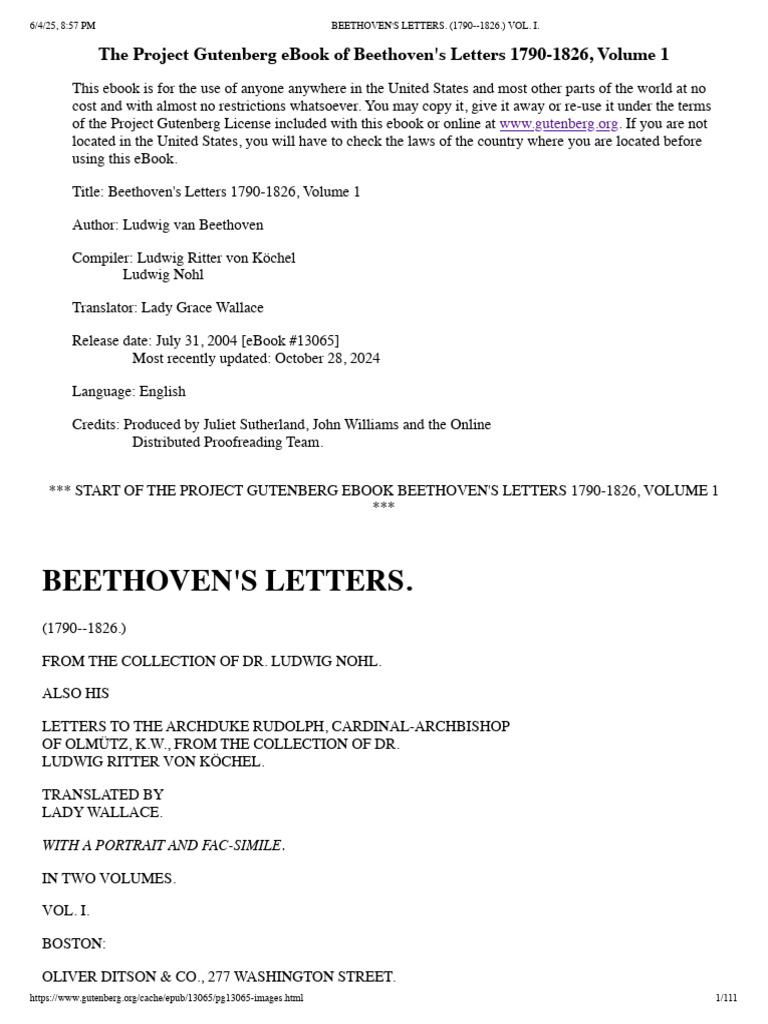 Beethoven's Letters. (1790 - 1826.) Vol. I | PDF | Ludwig Van Beethoven