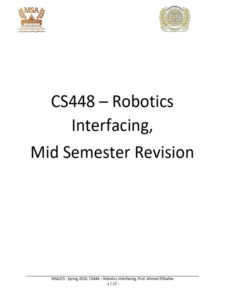 CS488 - Robotic Interfacing - MidSemester Revision | PDF | Servomechanism | Robotics