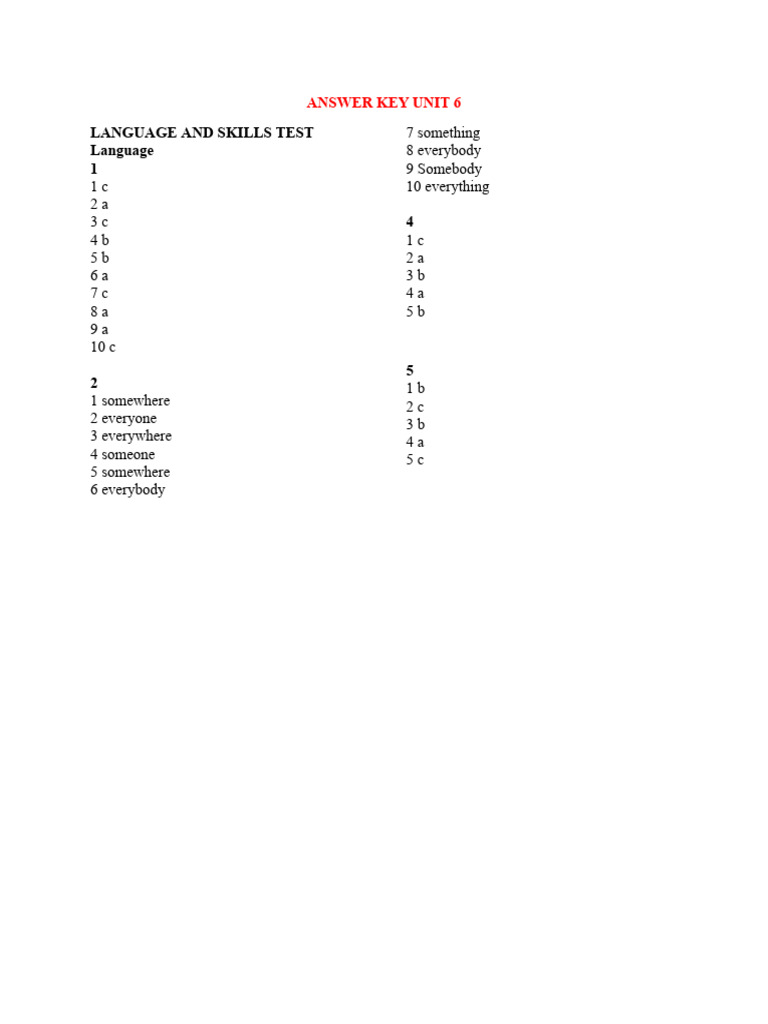 Answer Key Unit 6 | PDF
