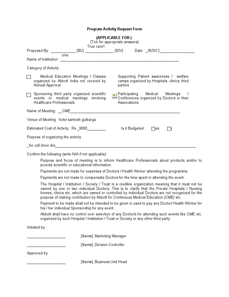 Program Activity Request Form (Applicable For) | PDF