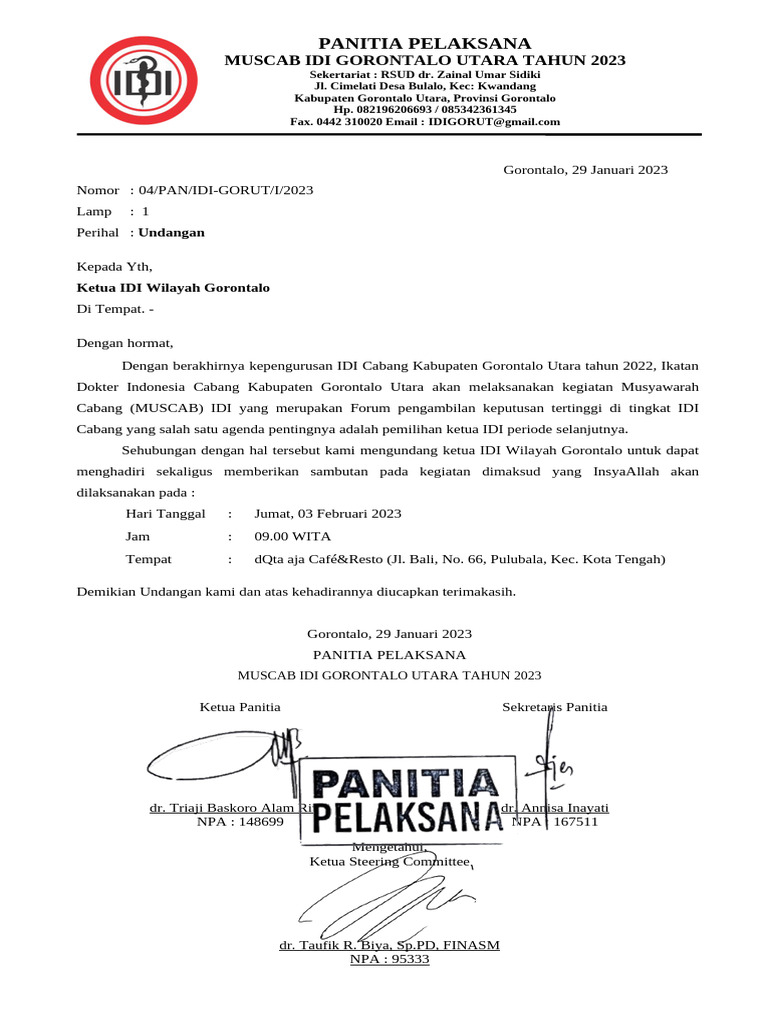 Undangan MUSCAB IDI Gorontalo Utara 2023 | PDF