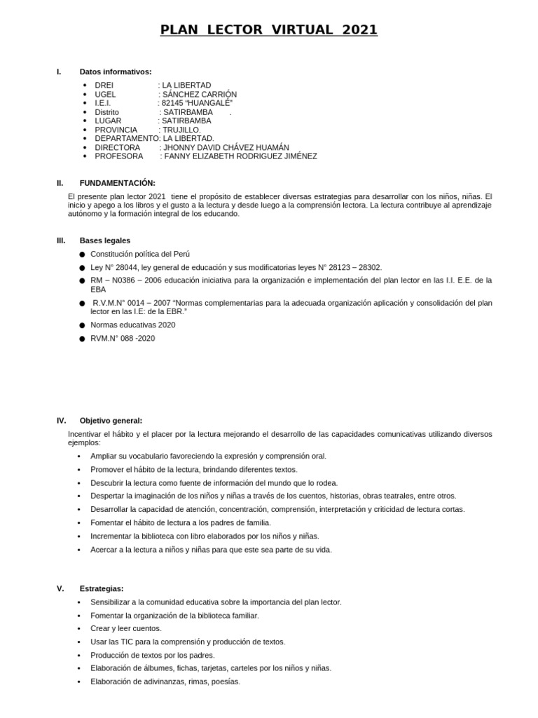 Plan Lector 2021 | PDF | Salón de clases | Modificación de comportamiento