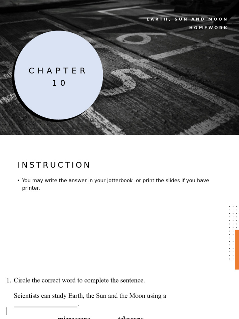 Earth, Sun, and Moon Homework Guide | PDF