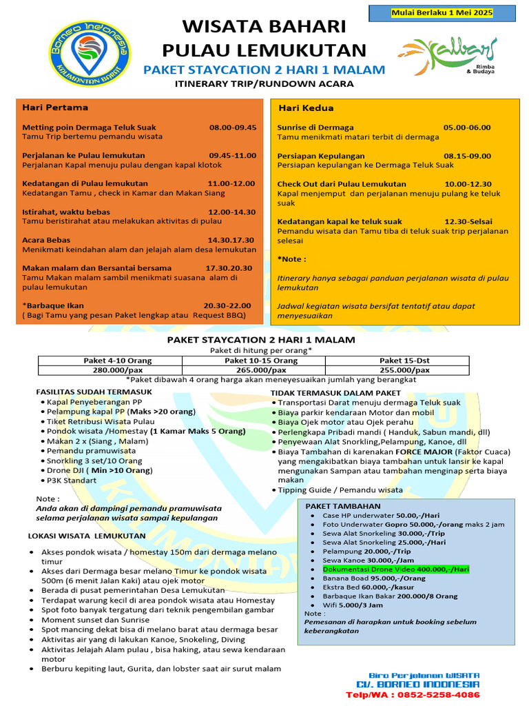 Paket Staycation Pulau Lemukutan 2 Hari | PDF