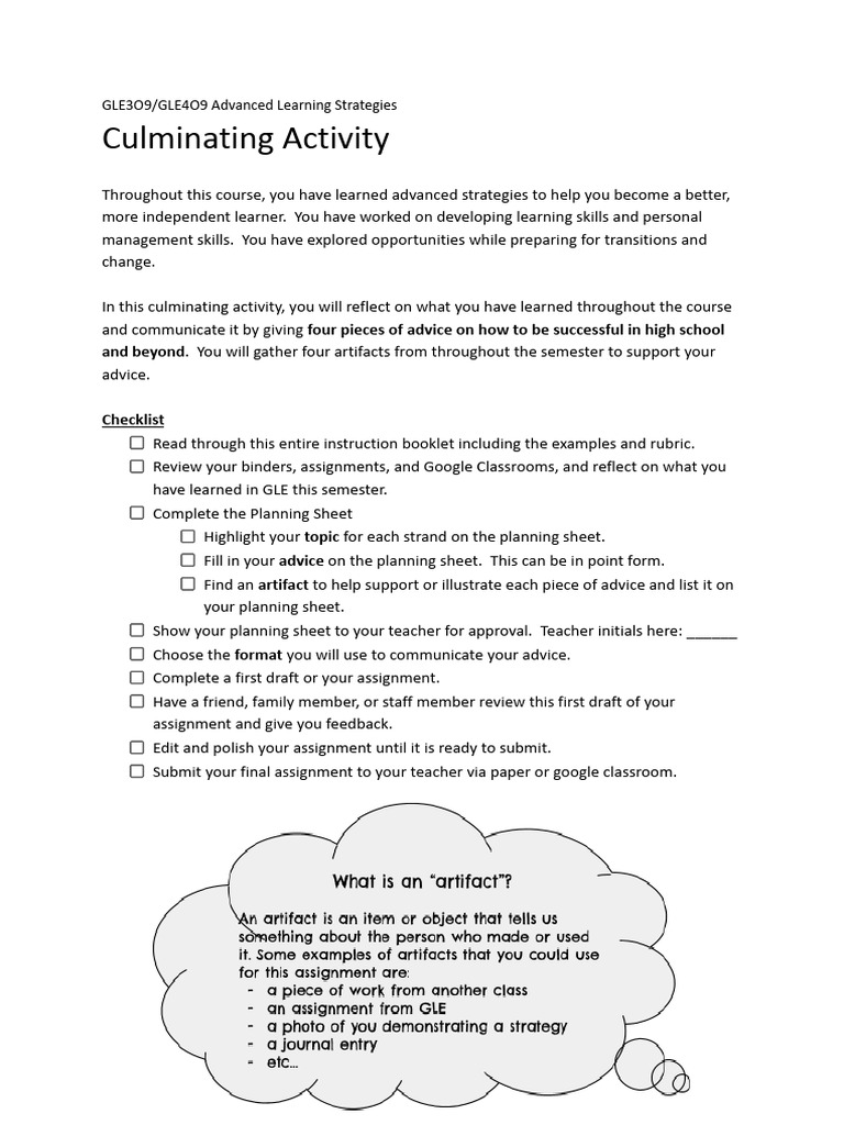 GLE4O9 Advanced Learning Strategies Culminating Activity | PDF