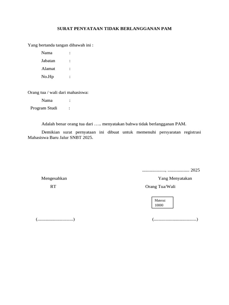 Surat Penyataan Tidak Berlangganan Pam | PDF