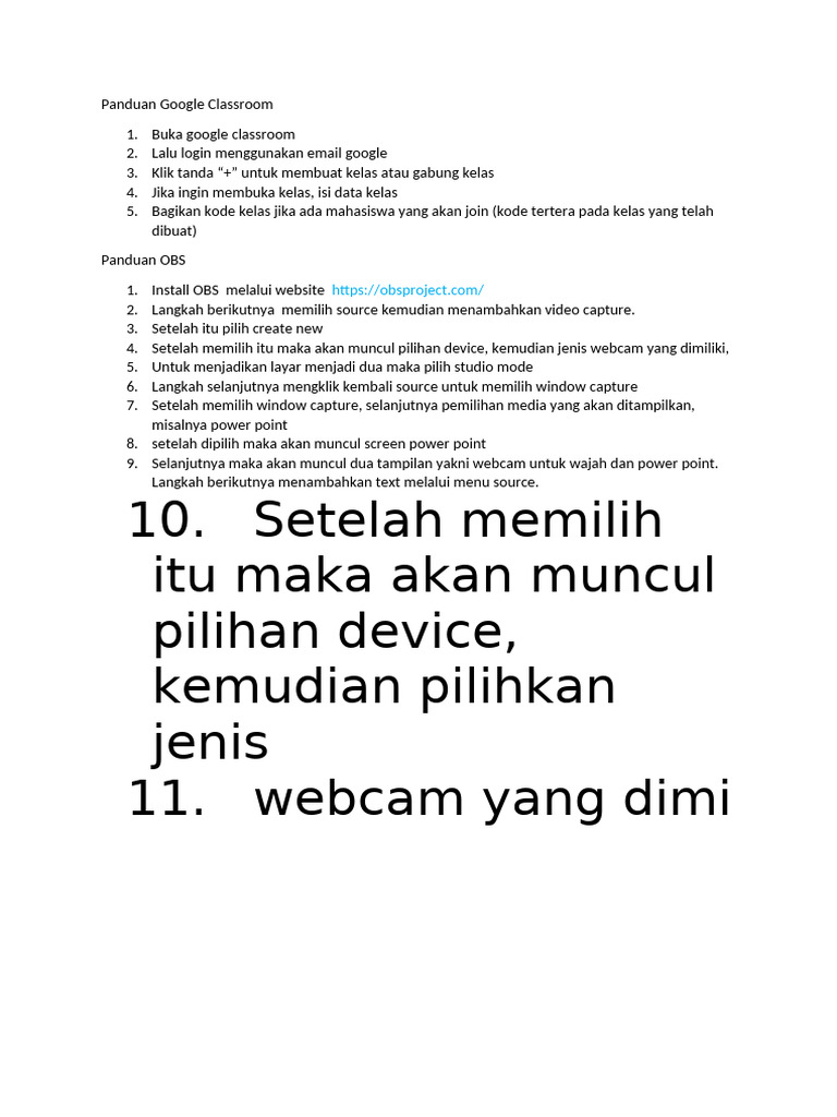Panduan Google Classroom Dan Panduan OBS | PDF