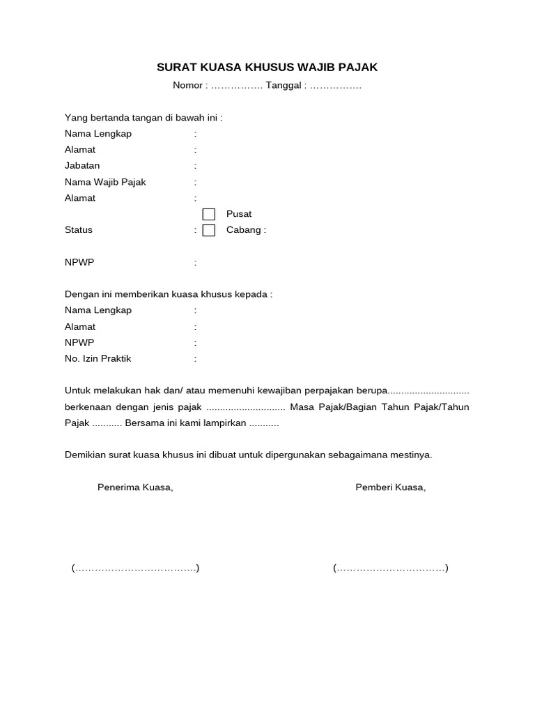 Surat Kuasa Khusus Wajib Pajak | PDF