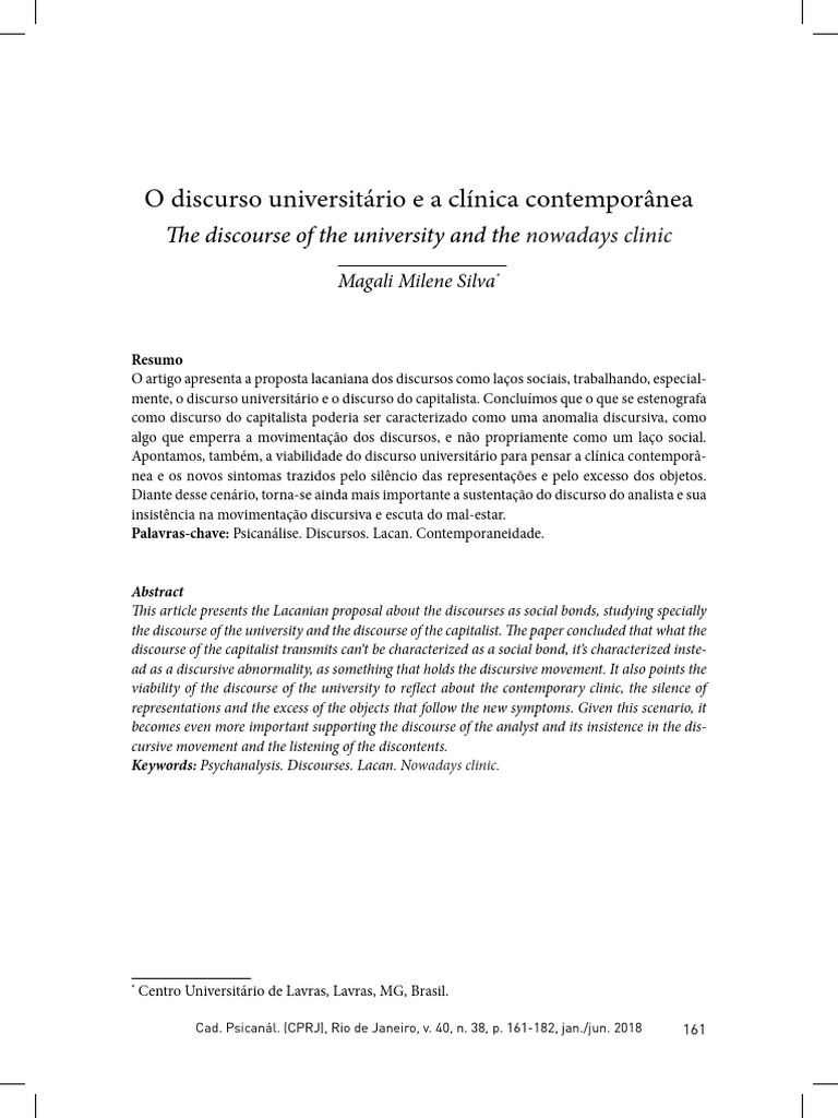 Discurso Universitário e Clínica Contemporânea | PDF | Jacques Lacan ...