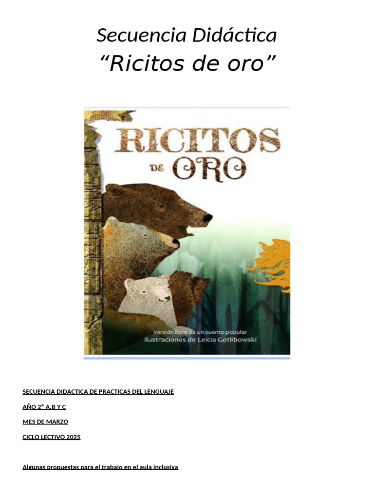 Secuencia Didáctica Ricitos de Oro Marzo 2do | PDF