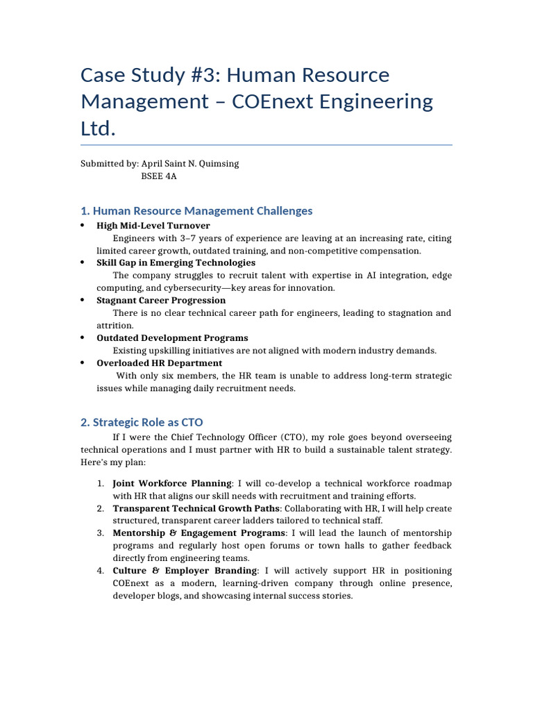 QUIMSING - Case Study 3 | PDF | Human Resource Management | Employee Retention