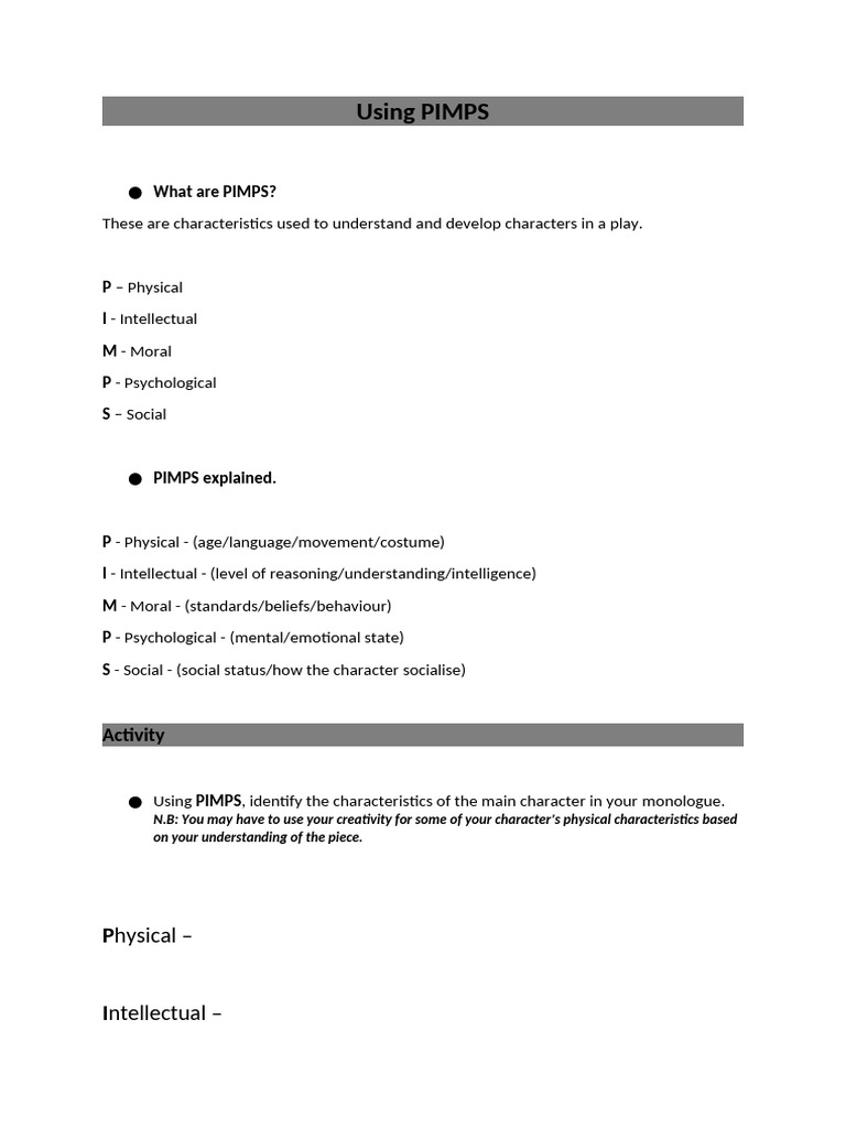 Understanding Character Traits with PIMPS | PDF