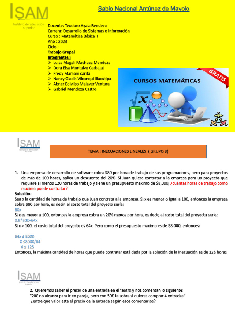 ISAM Matematica Basica I Grupo 8 | PDF | Informática