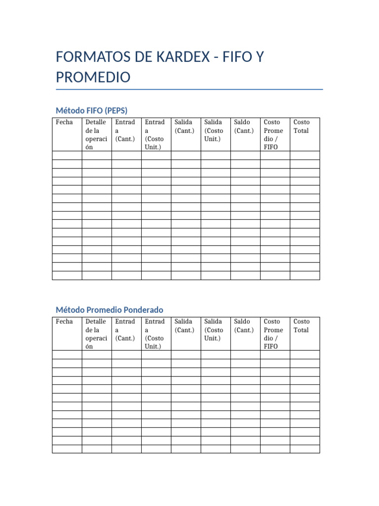 Formatos Kardex FIFO Promedio | PDF