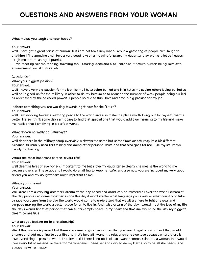 Questions and Answers From Your Woman | PDF