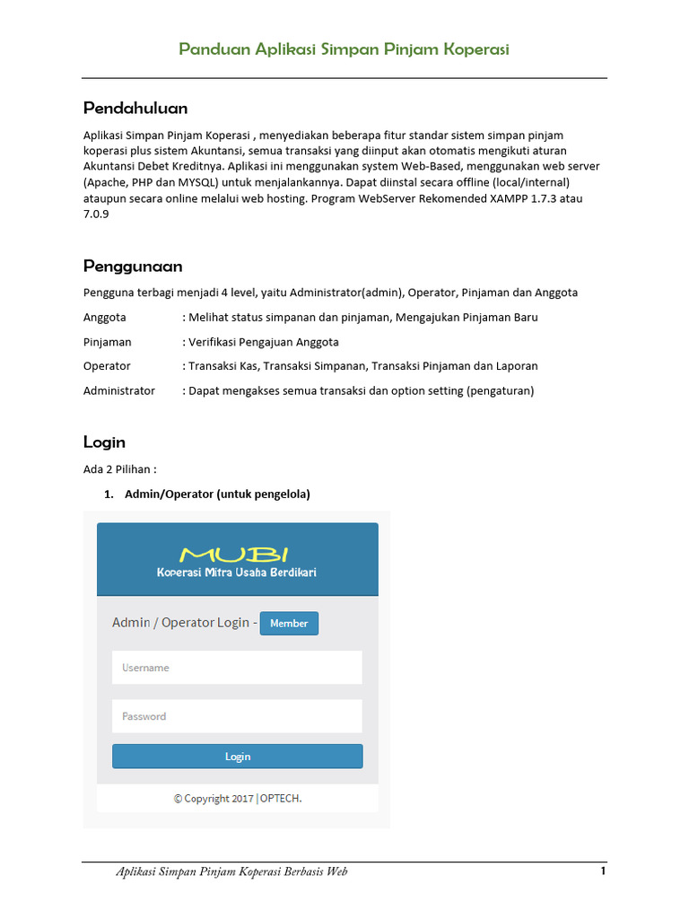 Panduan Aplikasi Simpan Pinjam Koperasi | PDF