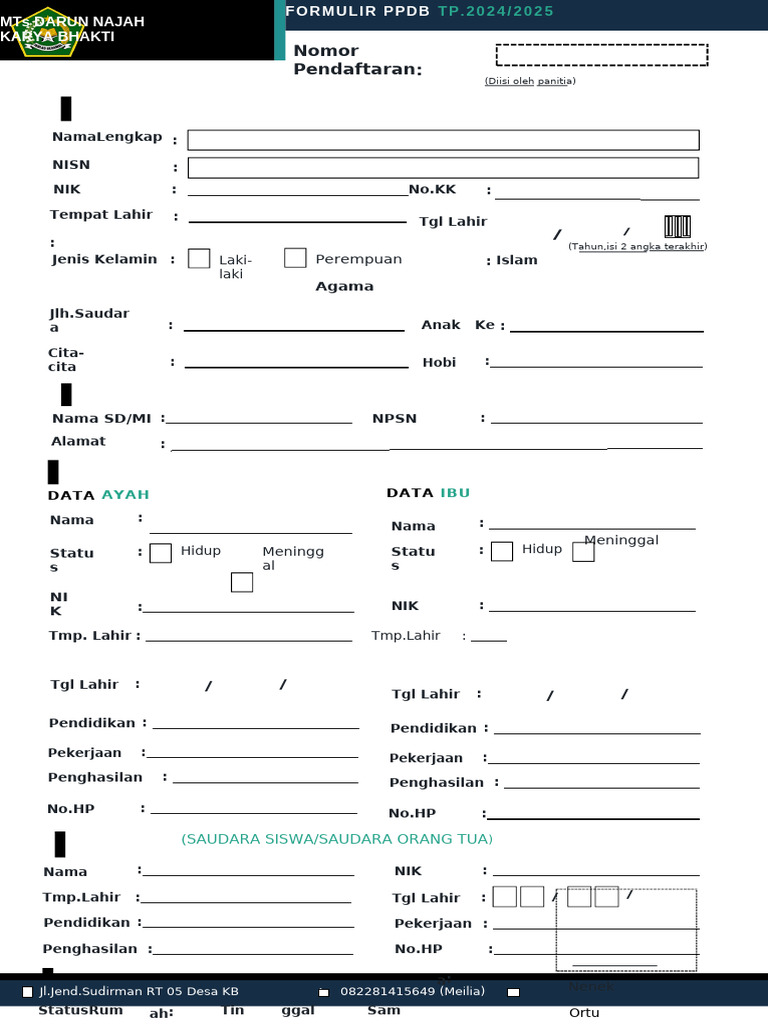 Form-PPDB-20242025 MTs DARUN NAJAH KB | PDF