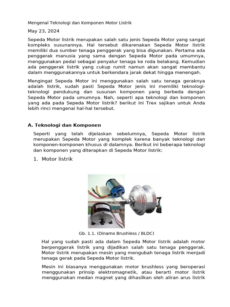 Komponen Utama Sepeda Motor Listrik | PDF