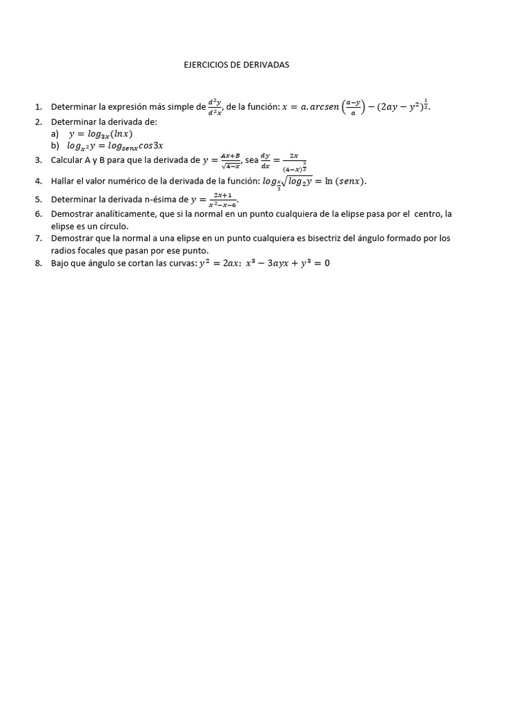 Ejercicios de Derivadas | PDF