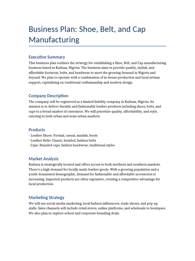Shoe Business Plan Kaduna | PDF