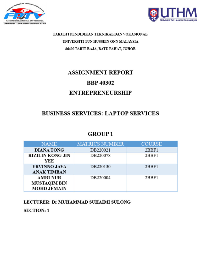 Assignment Report - Group1 | PDF | Marketing | Entrepreneurship