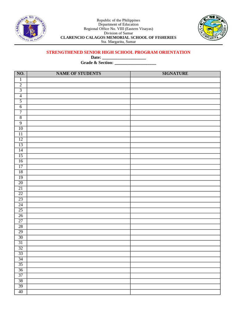 Strengthened Shs Program Orientation Attendance | PDF