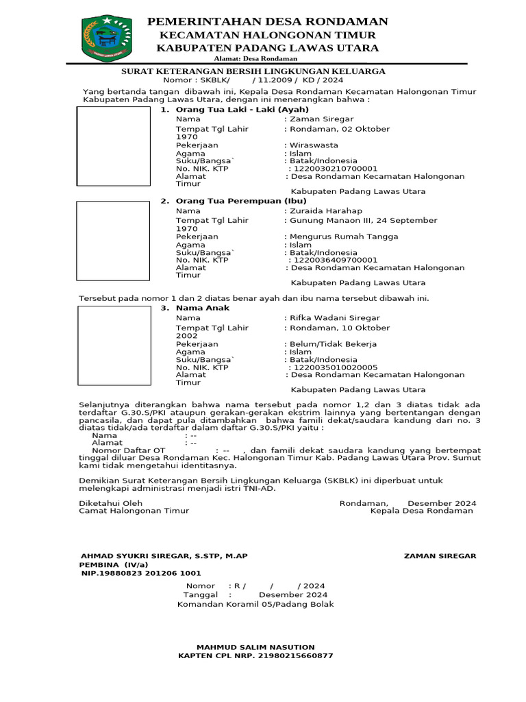 Blanko Bersih Lingkungan SKBL | PDF