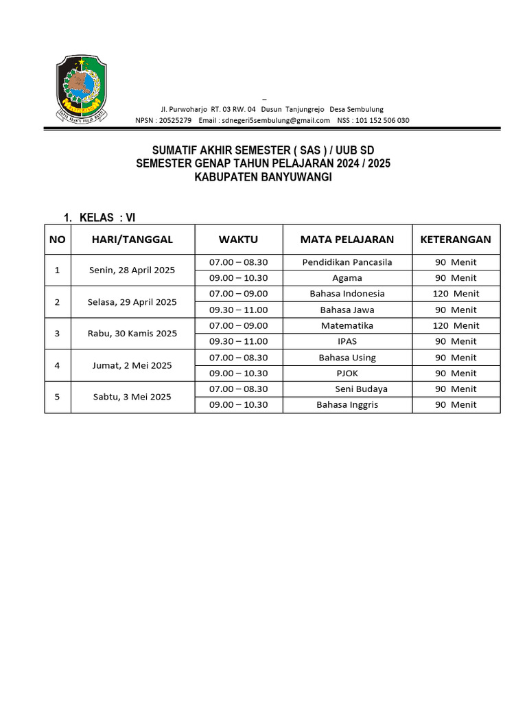 Jadwal Sas (Uub) 2024 - Salin | PDF