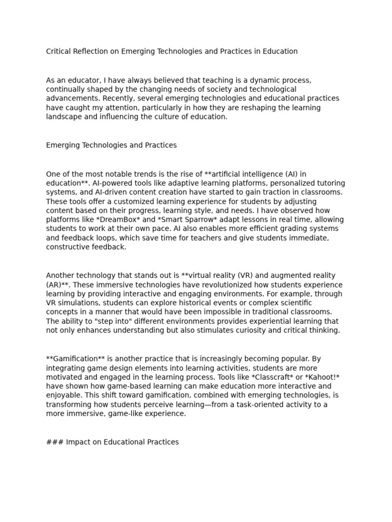 Emerging Tech Transforming Education | PDF | Teachers | Learning