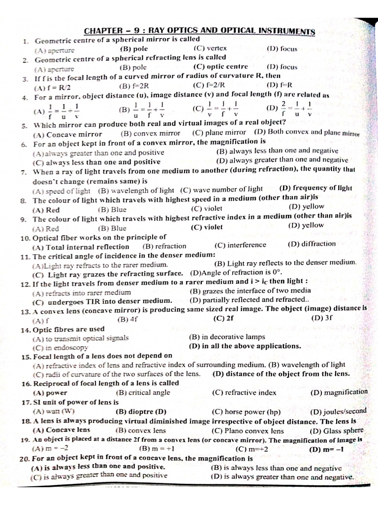 MCQs Ray Optics Yv | PDF