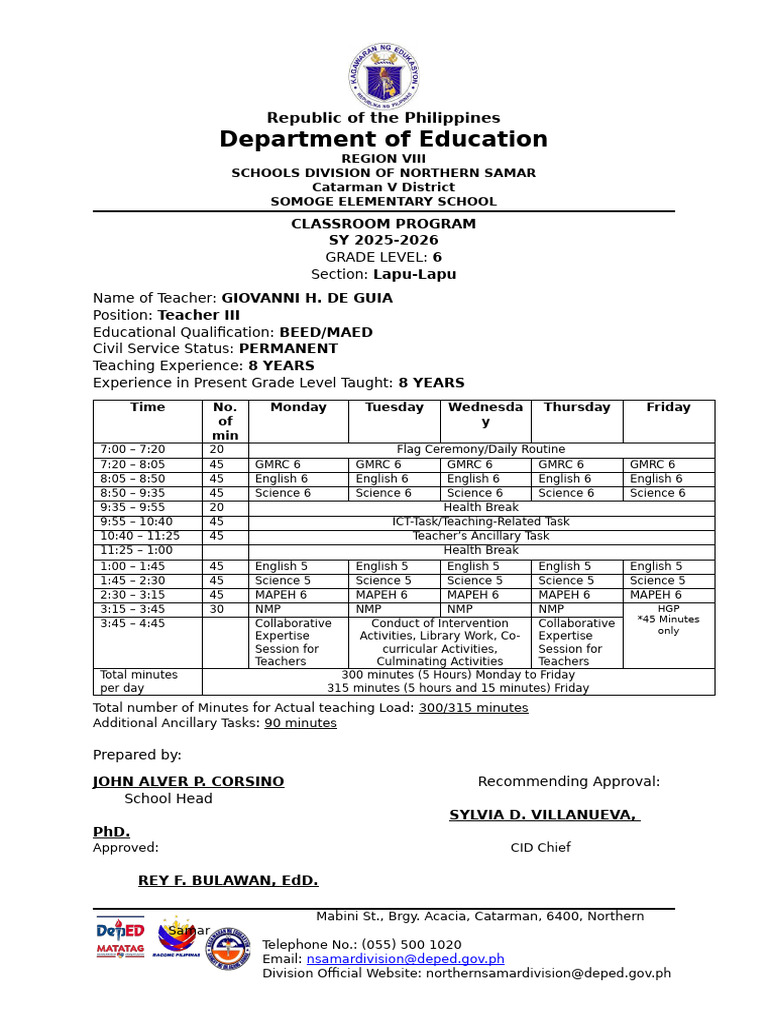 Classroom Program For Giovanni H. de Guia | PDF | Social Institutions | Philippines