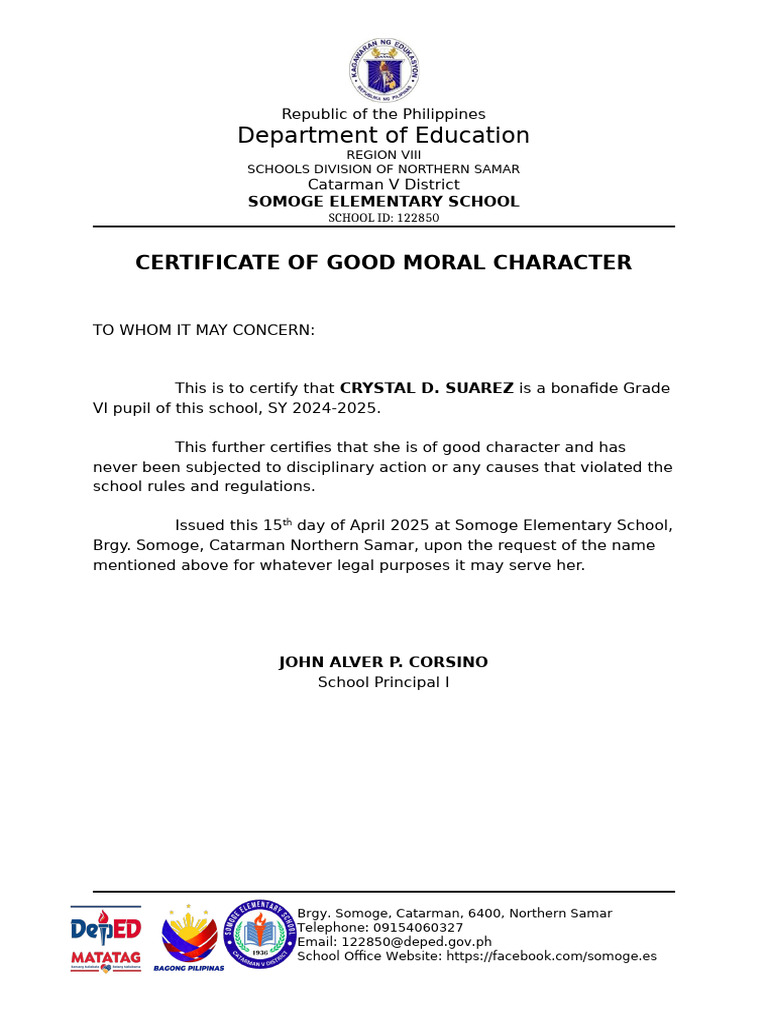 Good Moral Certificate | PDF