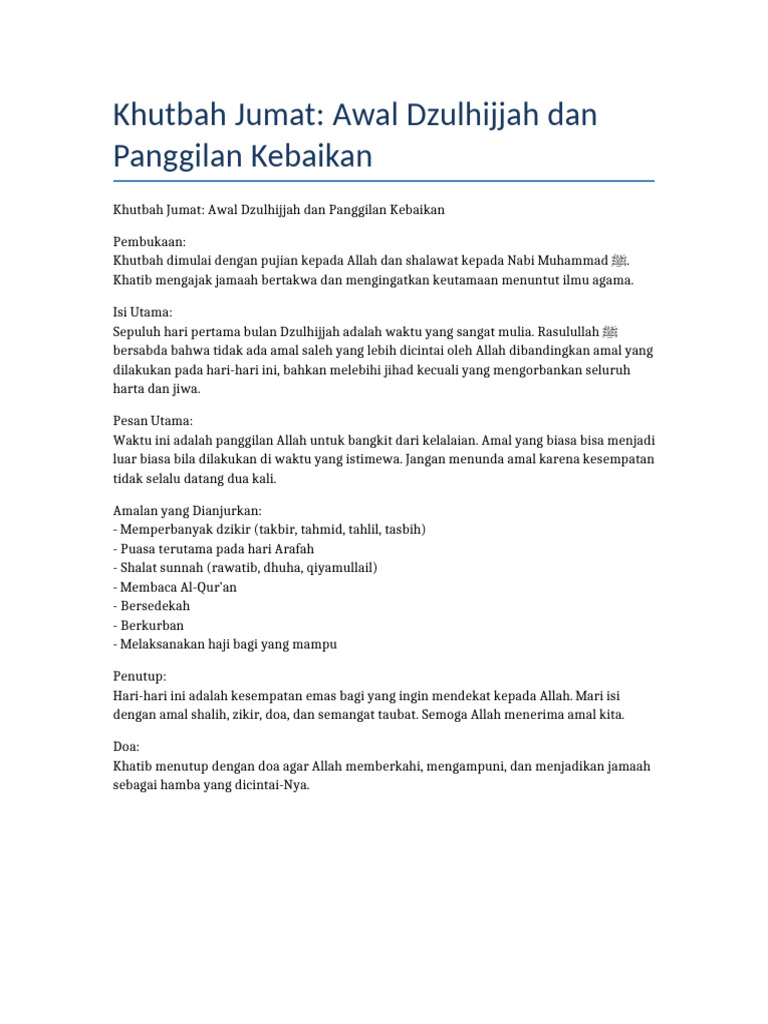 Khutbah Jumat Dzulhijjah Ringkasan-1 | PDF