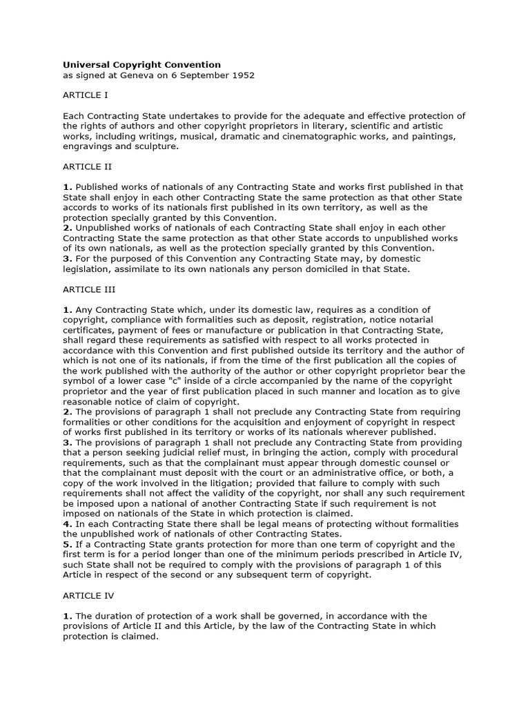 Universal Copyright Convention Overview | PDF | License | Copyright